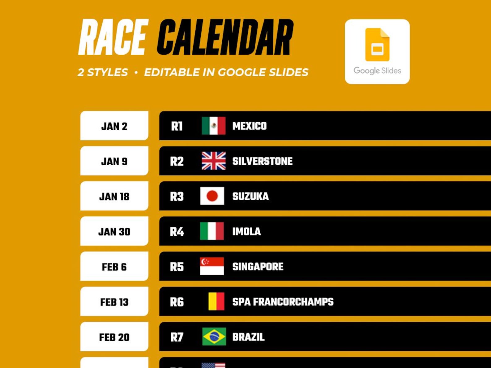 Race Calendar Template Graphic - Etsy