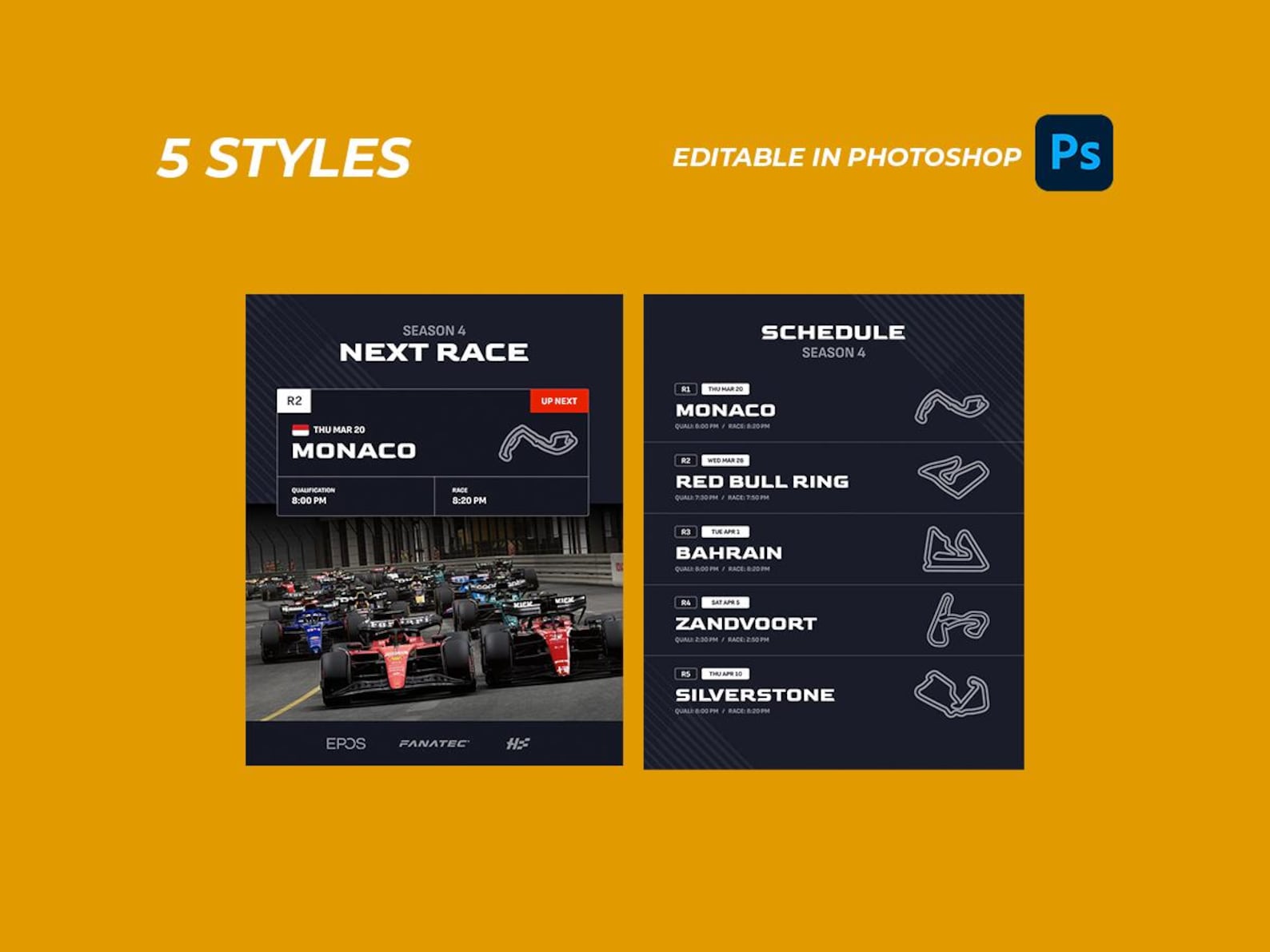Race Calendar Template - Dark Theme -photoshop Social Facebook ...
