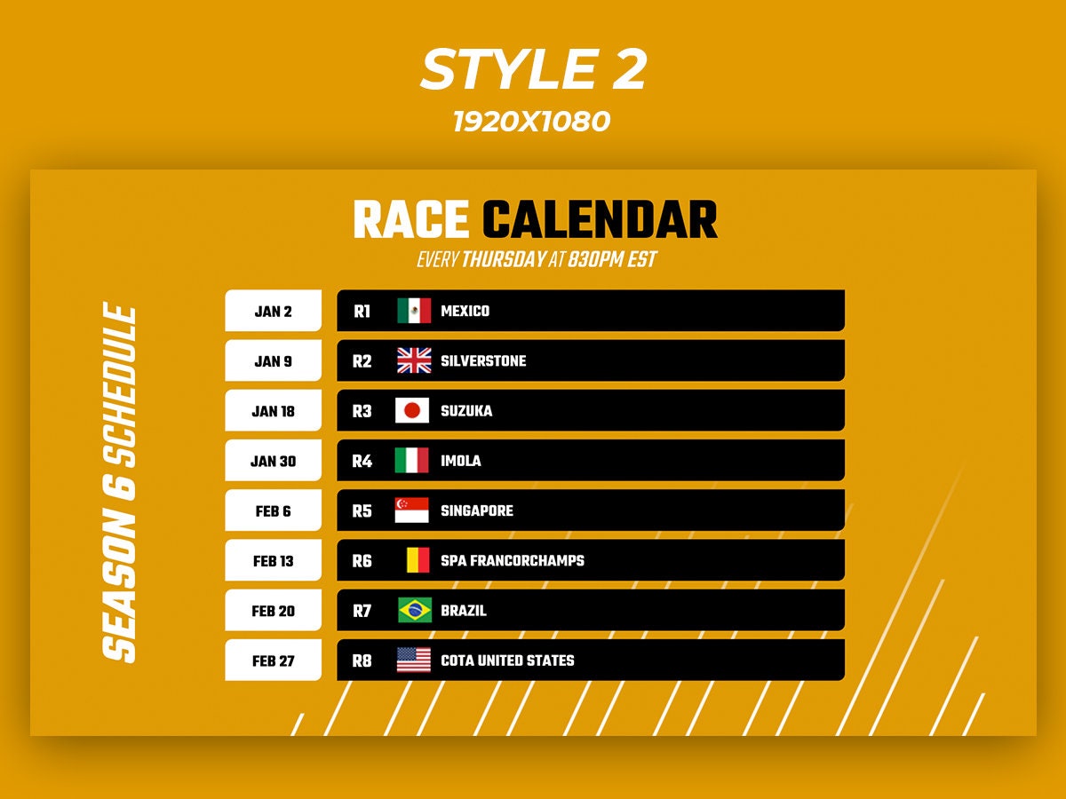 Race Calendar Template Graphic - Etsy