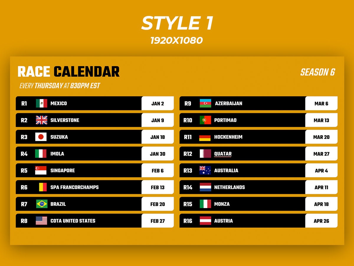 Race Calendar Template Graphic - Etsy