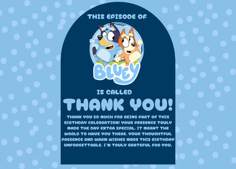 Bluey Themed Thank You Card - Etsy