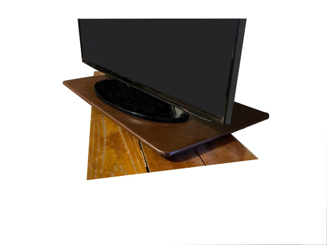 TV Stand Rotating Rectangular Turntable Covered in a Chestnut Brown ...