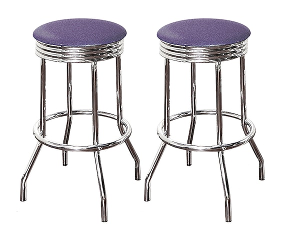 Bar Stool Set Retro Style Chrome Stools With Lavender Glitter Vinyl 24 or 29 Tall Etsy
