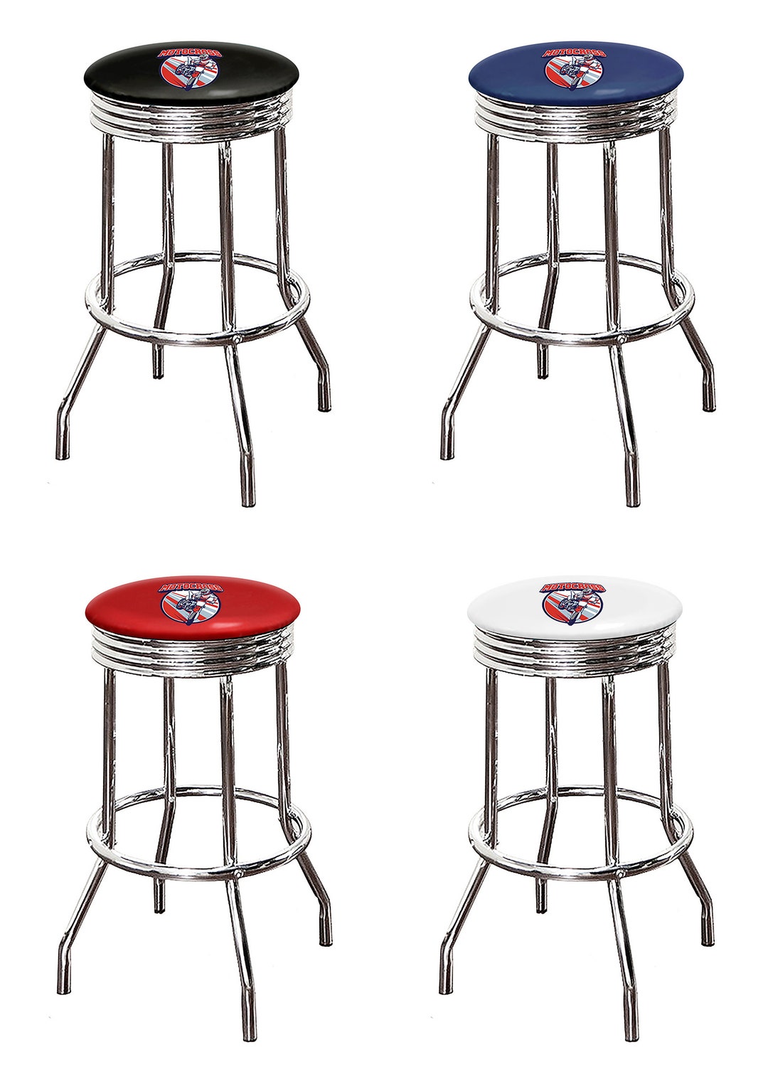 Motocross Themed Bar Stool 24 or 29 Retro Style Backless Chrome Stool ...
