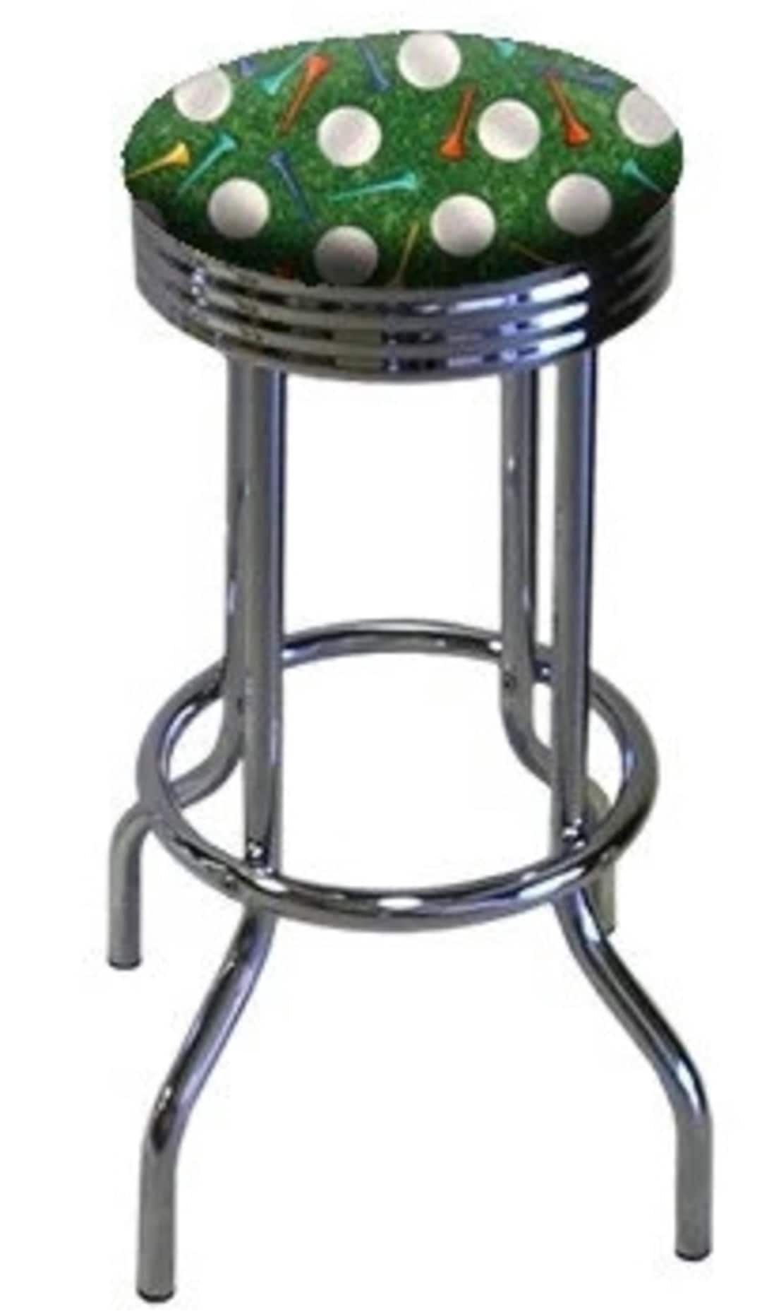 Golf Bar Stool 24" & 29" Chrome Steel Swivel With Golf Theme Cushion ...