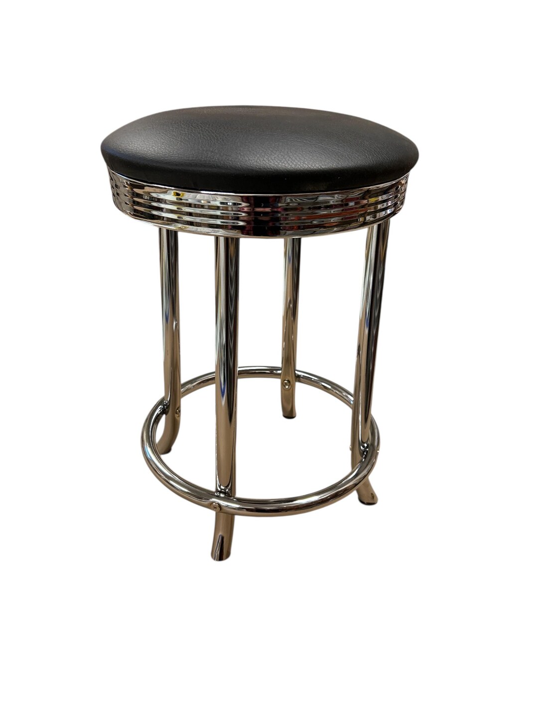 Short Bar Stool 21” • Low Counter Stool • Crome Retro Diner Style Seat ...