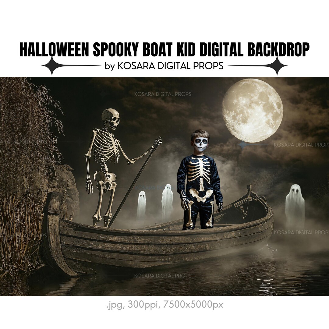 Halloween Spooky Boat Kids Digital Backdrop, Scary Halloween ...