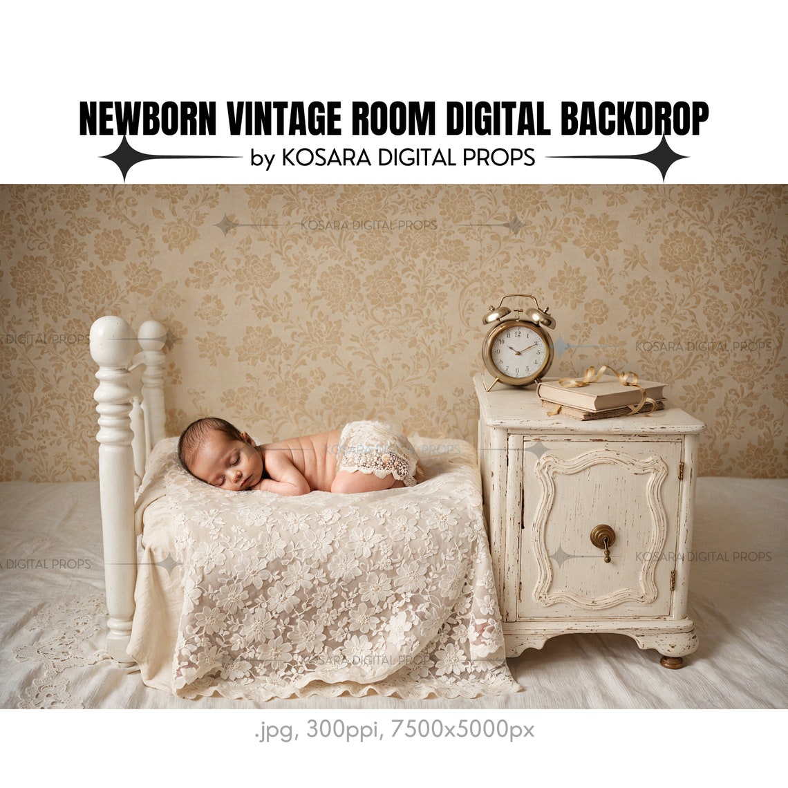 Newborn Vintage Room Digital Backdrop, Retro Studio Photography ...