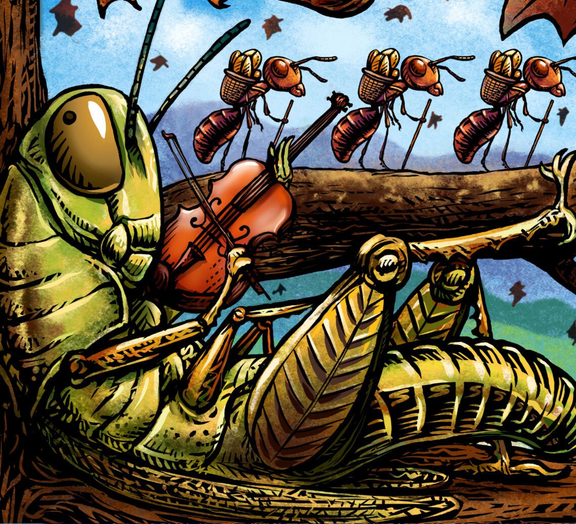 The Grasshopper and the Ants 8 X 10 Whimsical Art - Etsy