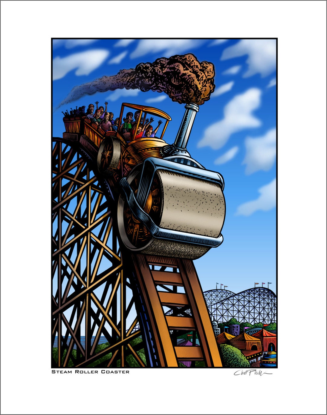 Steam Roller Coaster 11" X 14" Whimsical Roller Coaster Art Print - Etsy