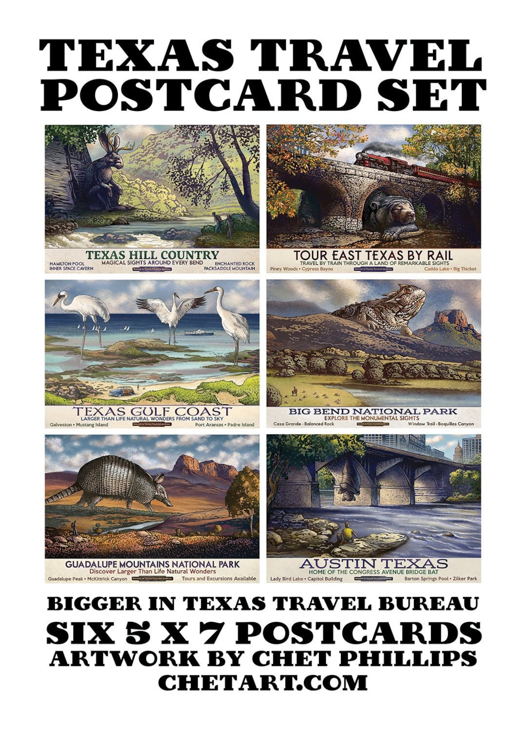 Texas Travel Postcard Set- Six 5 X 7 Postcards - Etsy