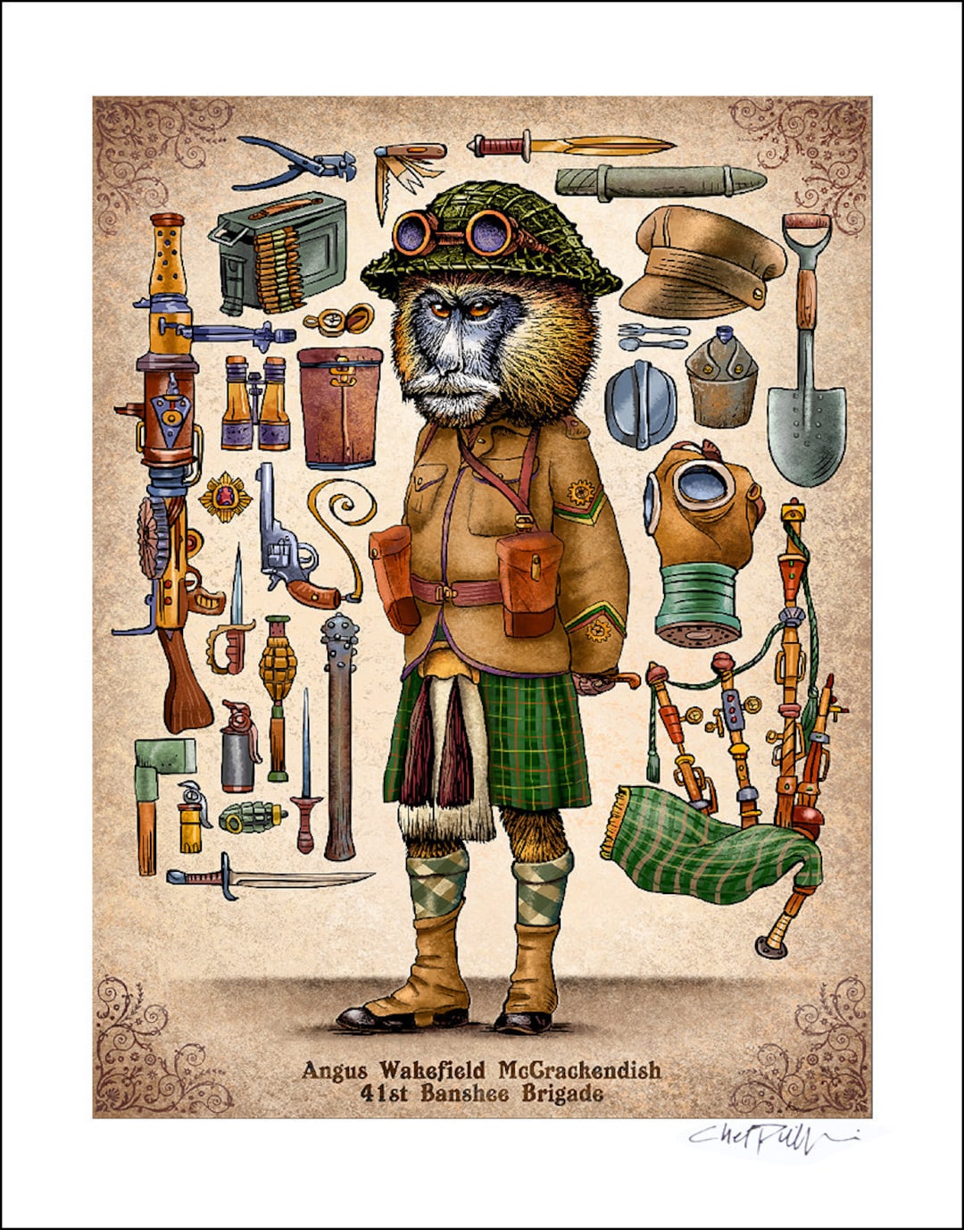 Angus Wakefield Mccrackendish- 11" X 14" Art Print- Steampunk Monkey ...