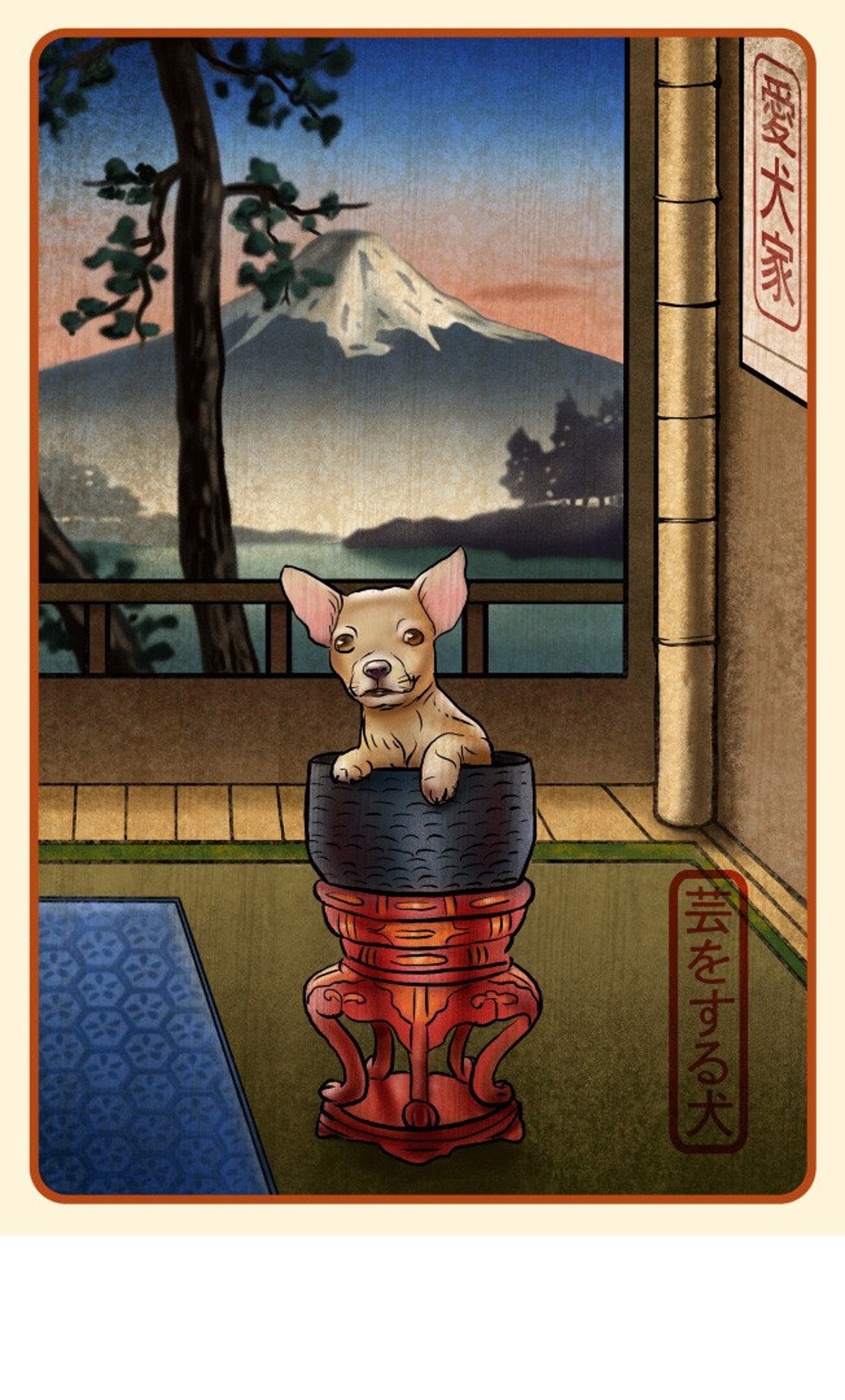 Tan Chihuahua Japanese Styled Print Dog Art Wall Decor - Etsy