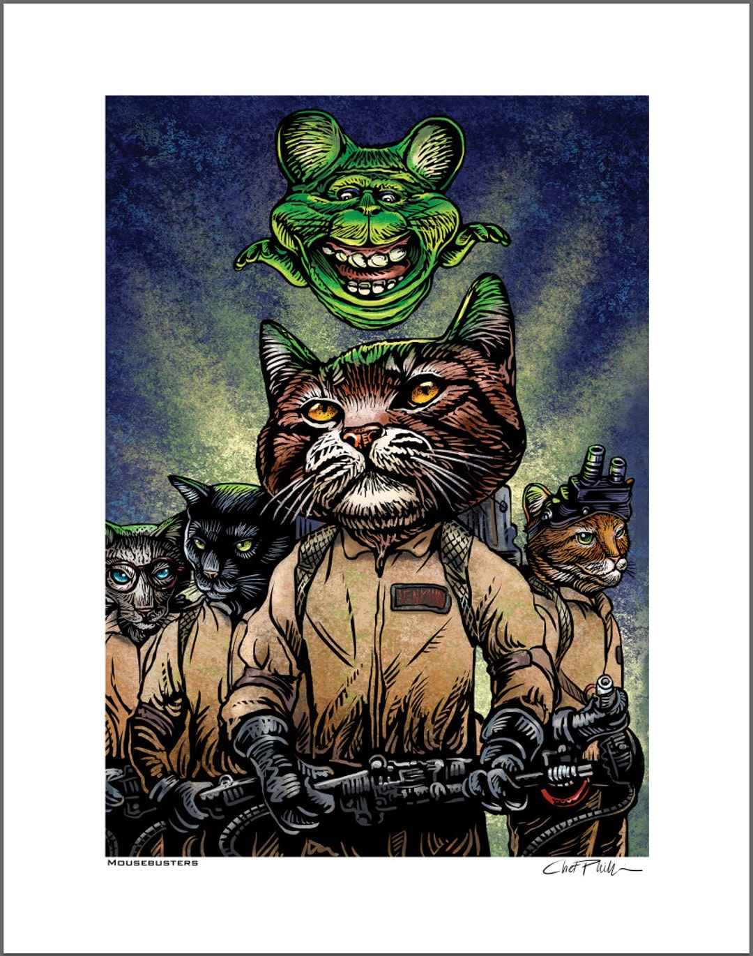 Mousebusters- 11 X 14 Signed Print Ghostbusters Crew as Cats With Mouse ...