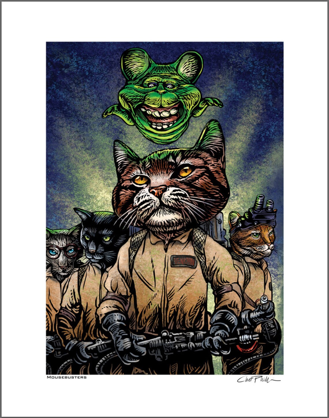 Mousebusters- 11 X 14 Signed Print Ghostbusters Crew as Cats With Mouse ...