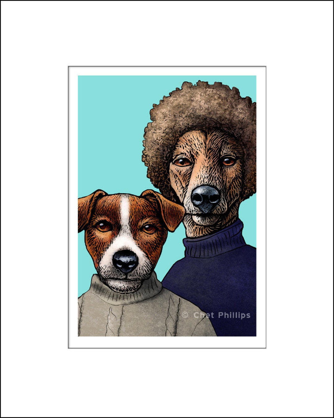 Simon and Barkfunkel- 8" X 10" Art Print Portrait of Simon and ...