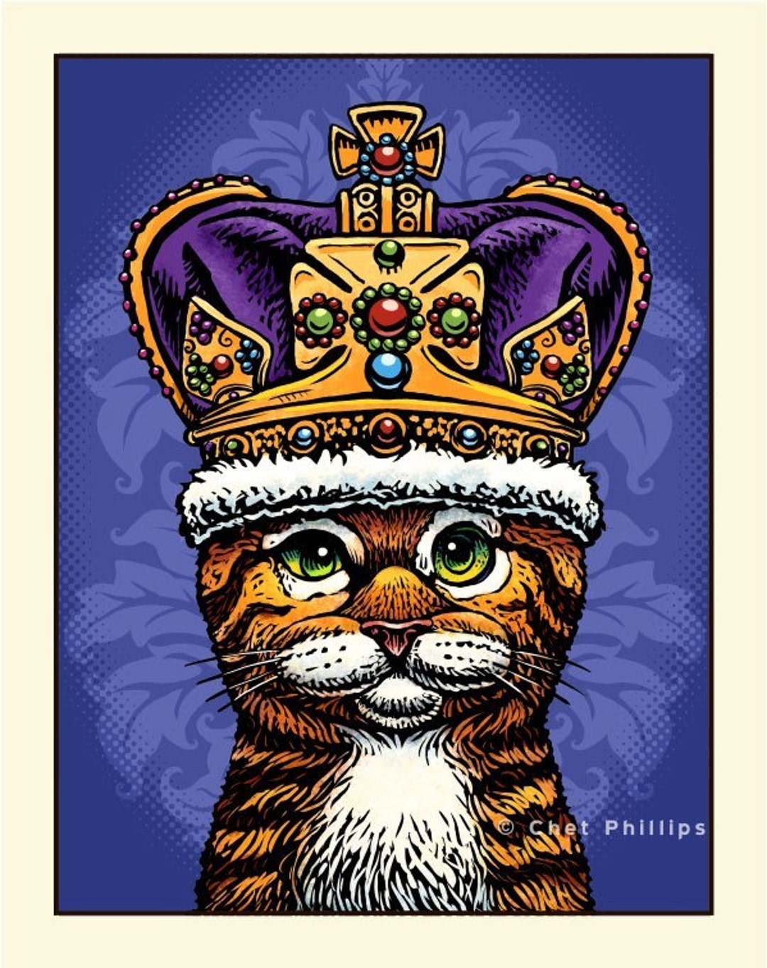 Tabby Cat Queen- 8" X 10" Whimsical Cat Art Print- Cat Wearing a Crown ...