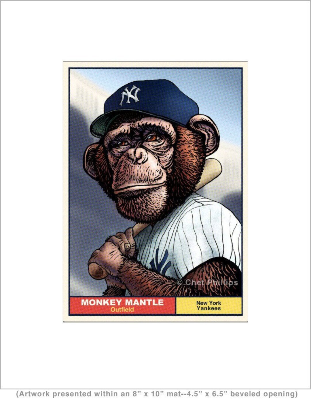 Monkey Mantle- 8 X 10 Whimsical Portrait of Baseball Legend Mickey ...