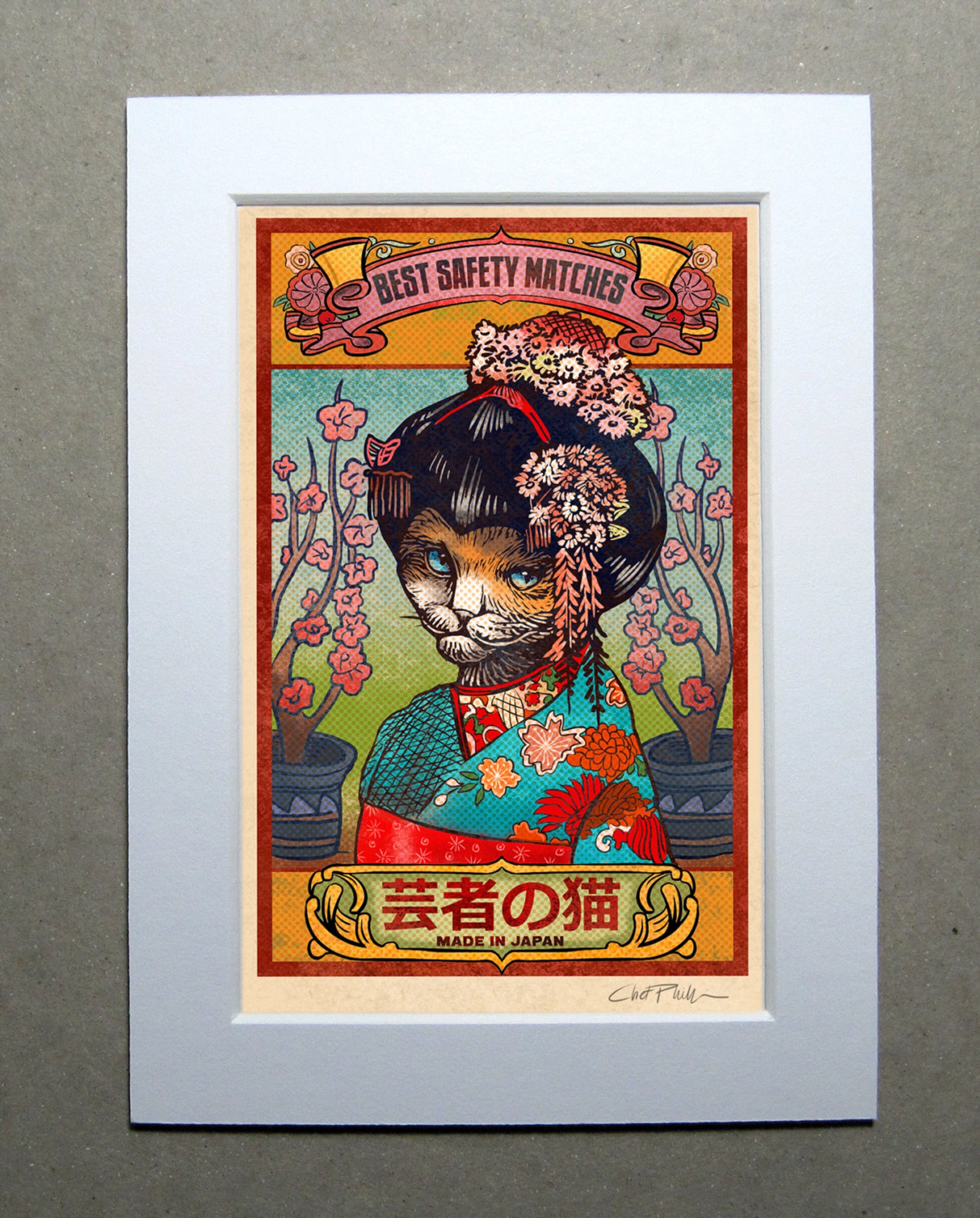 Japanese Cat Matchbox Art- 5" X 7" Matted Signed Print - Etsy