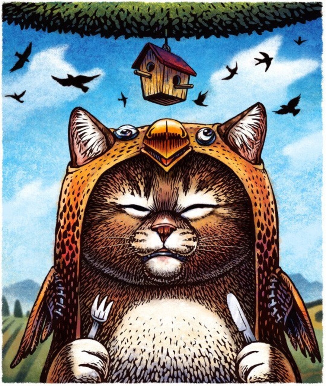 The Trojan Bird- 8" X 10"- Cat Art Print- Cat Wall Decor- Cat Wall Art ...