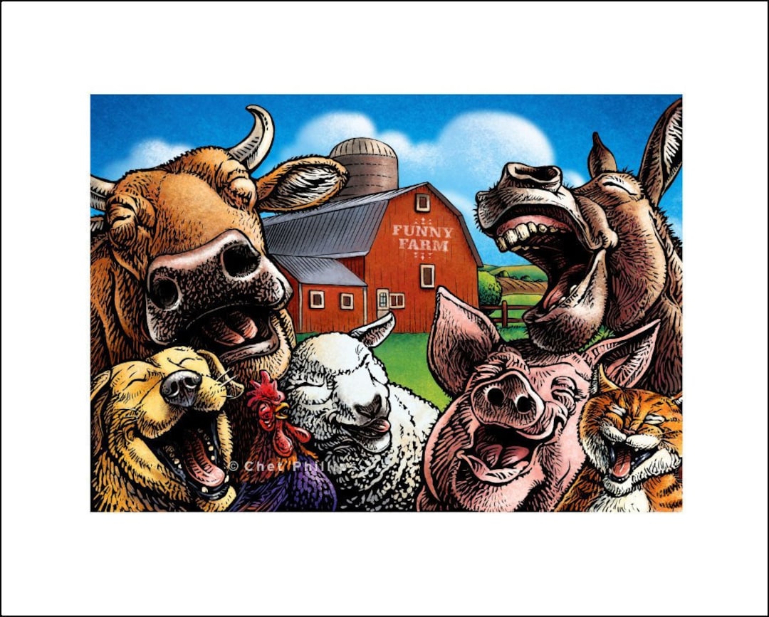 Funny Farm 8" X 10" Laughing Farm Animals- Whimsical Wall Decor - Etsy