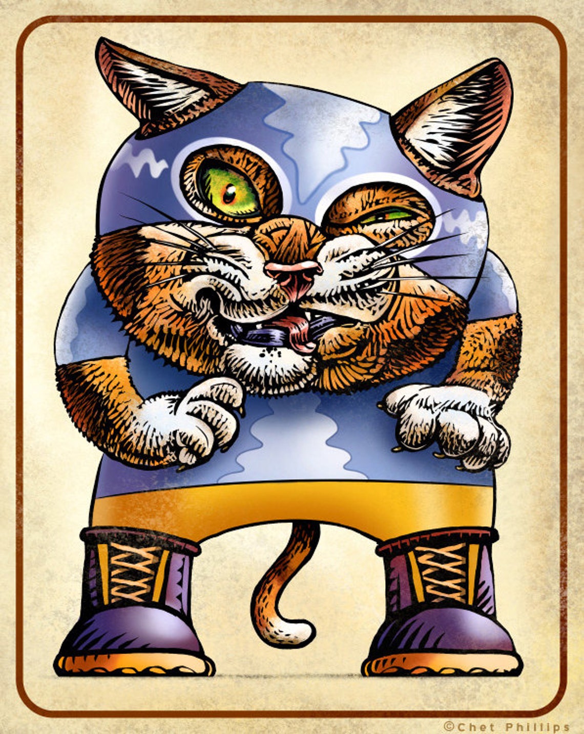 El Gato Loco (the Crazy Cat) 8" X 10" Lucha Libre Cat- Whimsical Cat ...