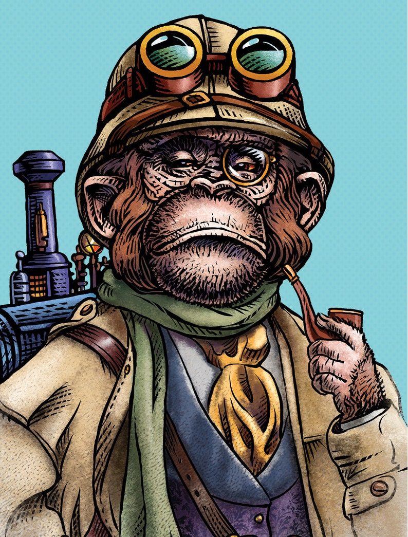 Phineas H. Flabbergast 8" X 10" Steampunk Monkey Nation Whimsical Art ...