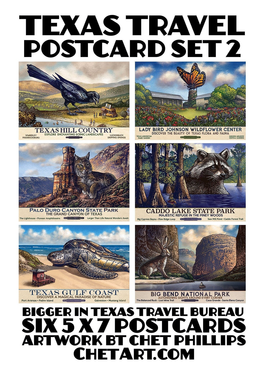 Texas Travel 2 Postcard Set - Etsy