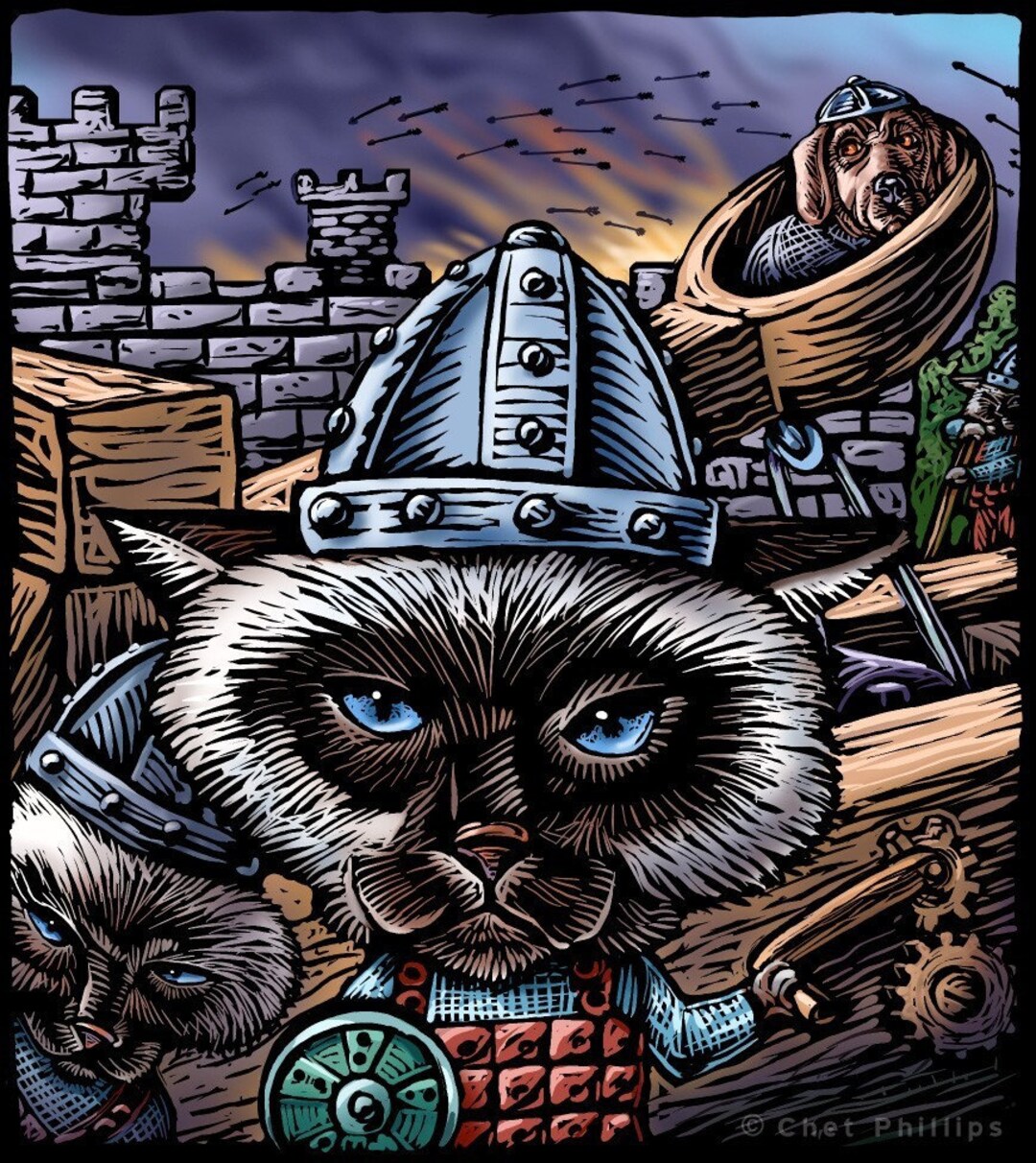 Catapult- "8 X 10" Whimsical Cats With Catapult - Etsy