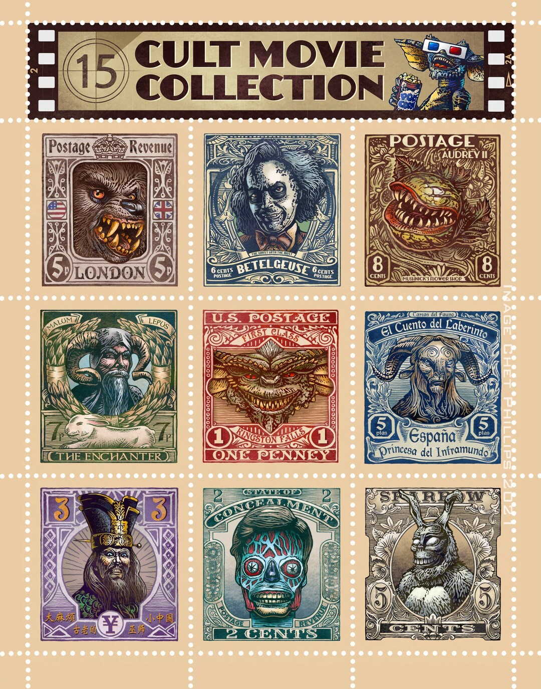 Cult Movie Collection Stamp Block- 11" X 14" Limited Edition Print - Etsy