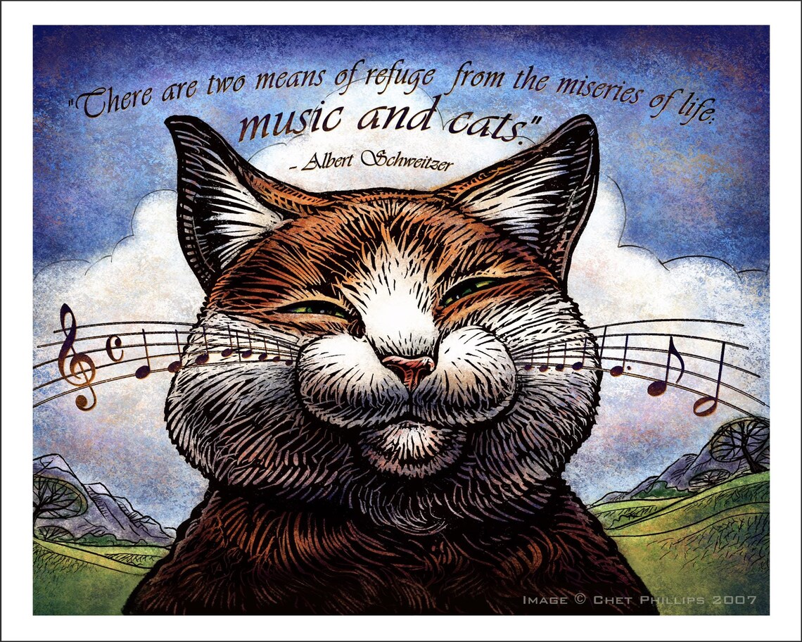 Music Cat 8" X 10" Whimsical Cat Portrait- Cat Wall Decor - Etsy