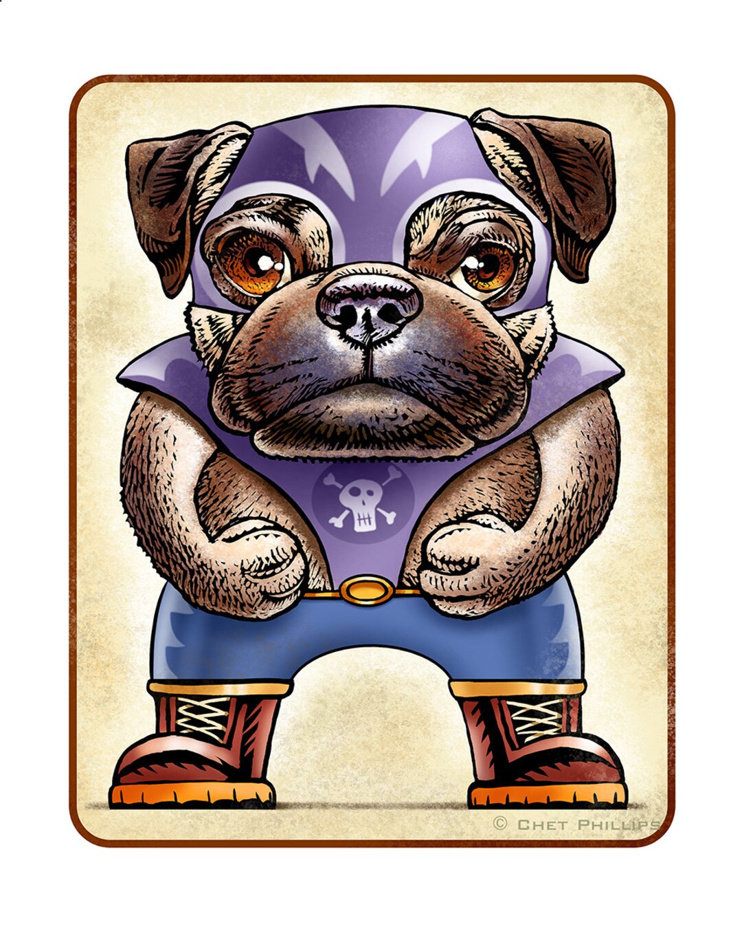 El Cabezon Mortal (deadly Big Head)- 8" X 10" Pug Lucha Libre Wrestler ...