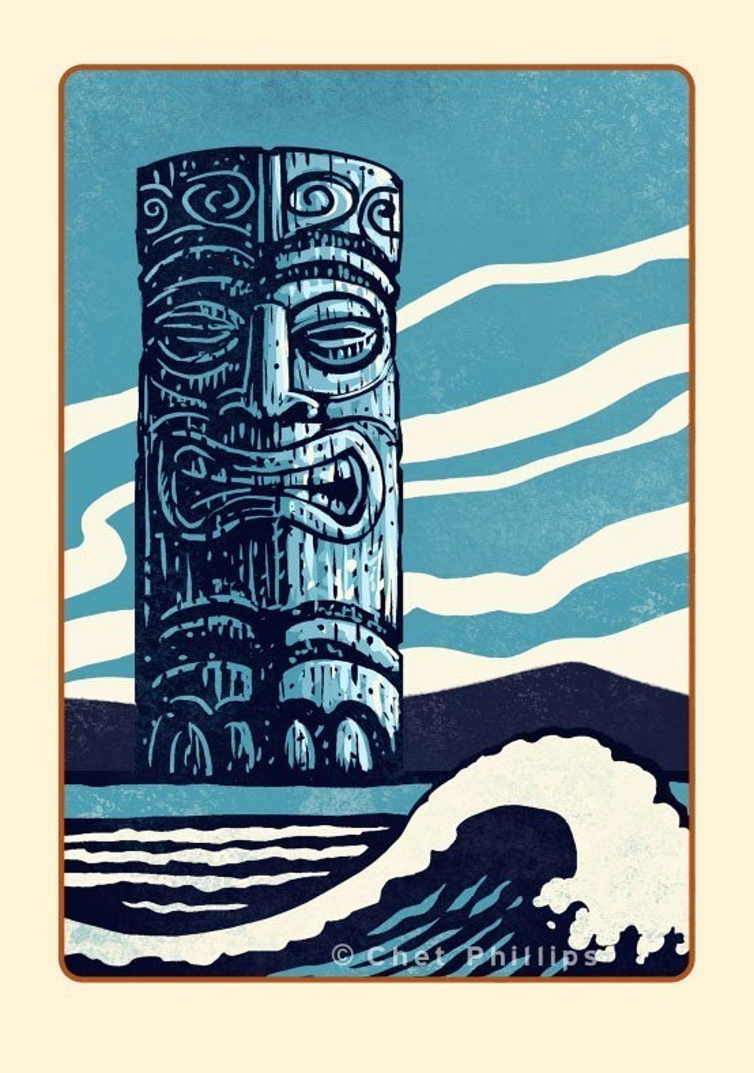Guardian- 8" X 10" Tiki Print- Tiki Wall Decor- Blue Tiki Art Print - Etsy