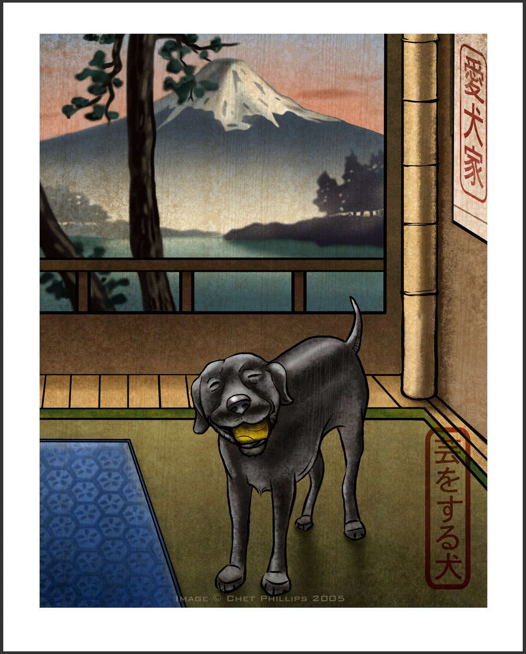 Japanese Styled Black Lab 8 X 10 Art Print - Etsy