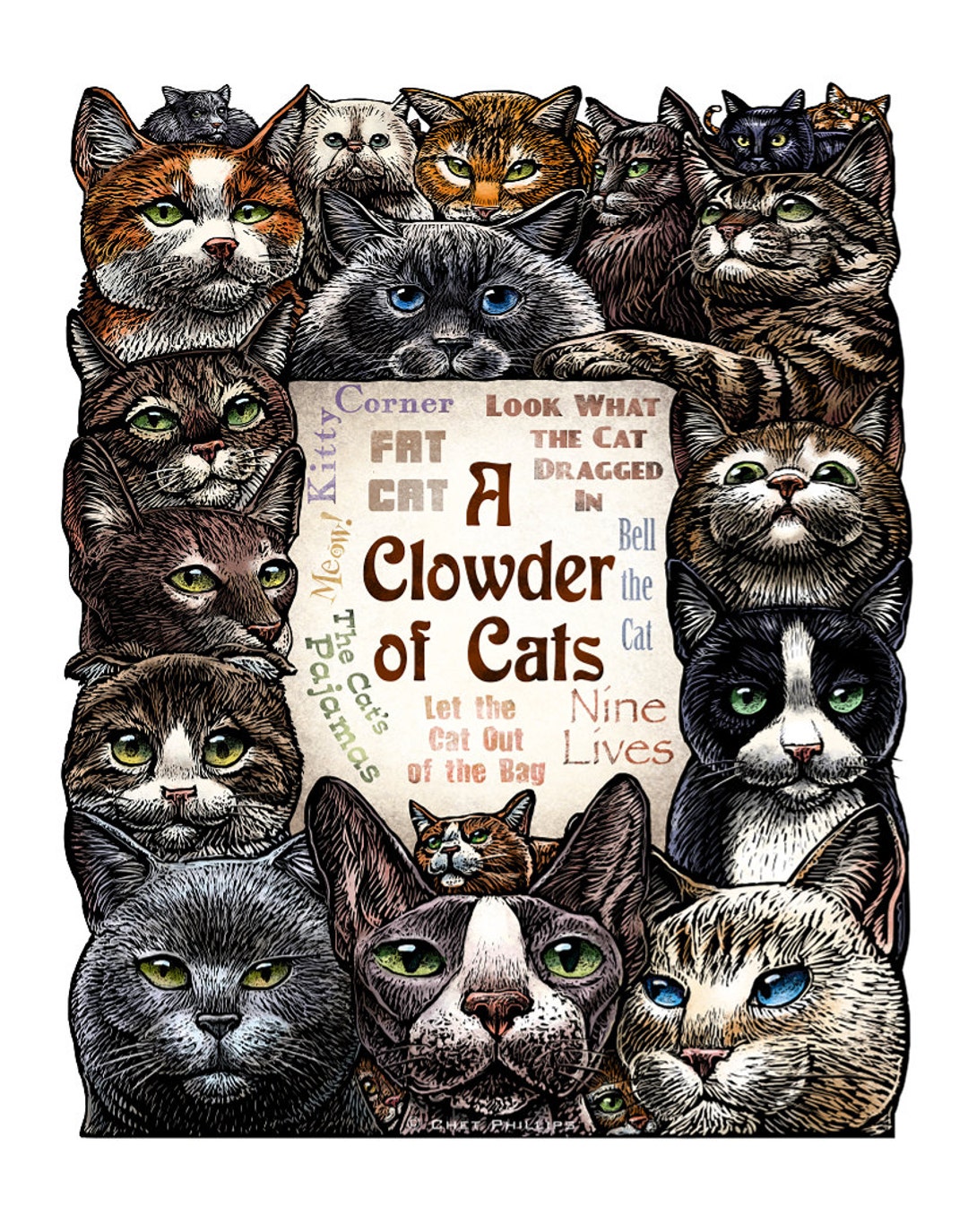 A Clowder of Cats 11 X14 Cat Art Print - Etsy