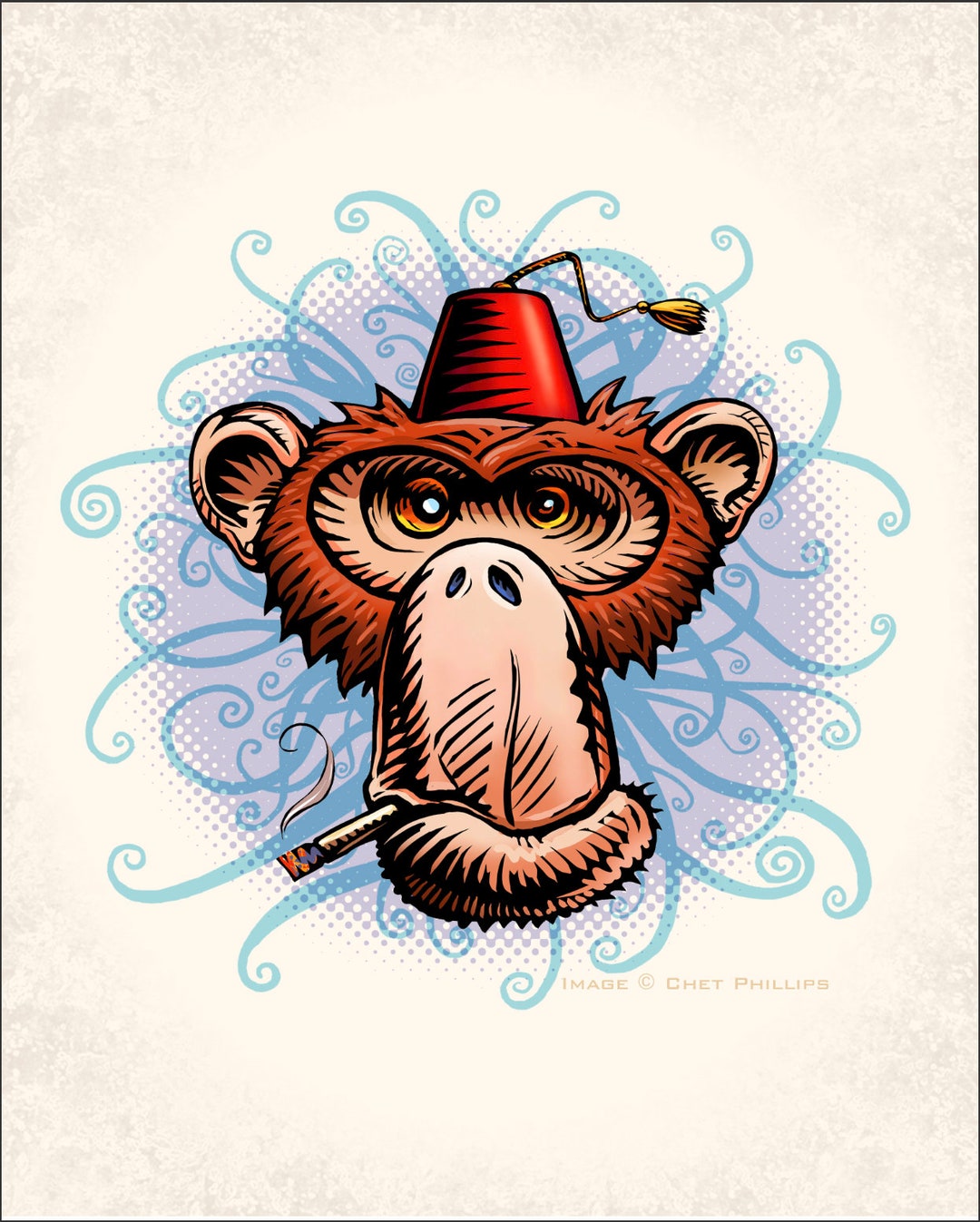 Fez Monkey- 8" X 10" Whimsical Monkey Wearing A Fez- Monkey Wall Decor ...