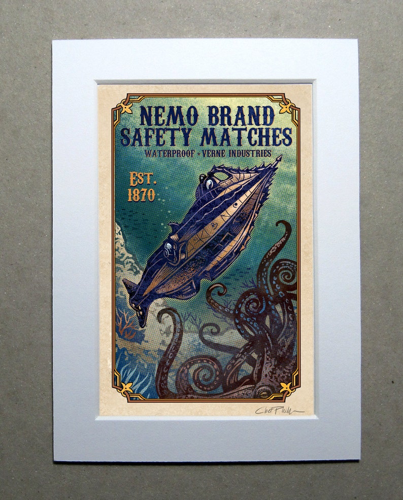 Nautilus Nemo Brand Matchbox Art 5 X 7 Matted - Etsy