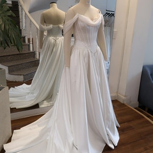 Vintage Corset Silk Wedding Dress With Basque Waistline & Detachable ...
