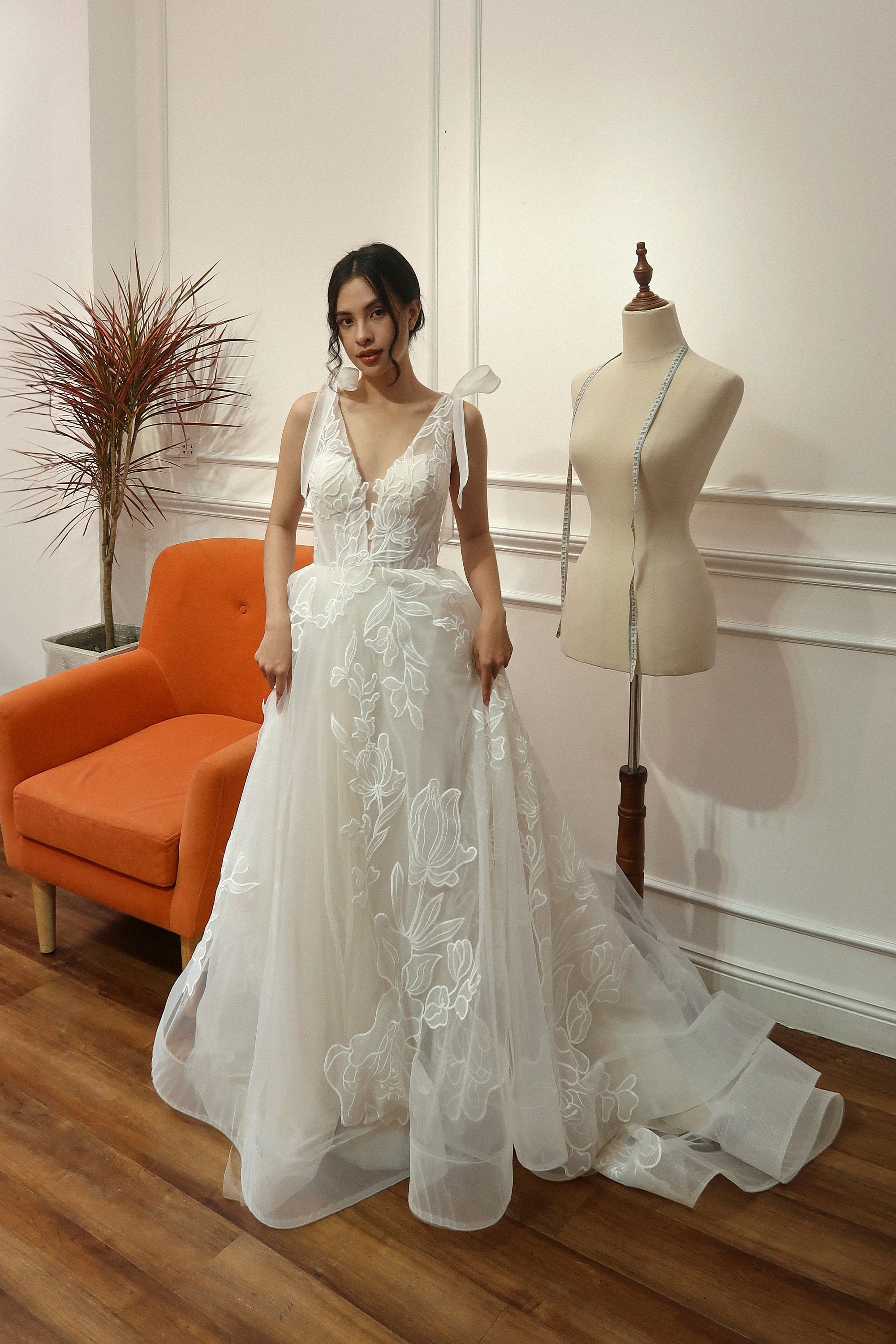 Vintage A-line Wedding Dress - Cottagecore Floral Bridal Gown With ...