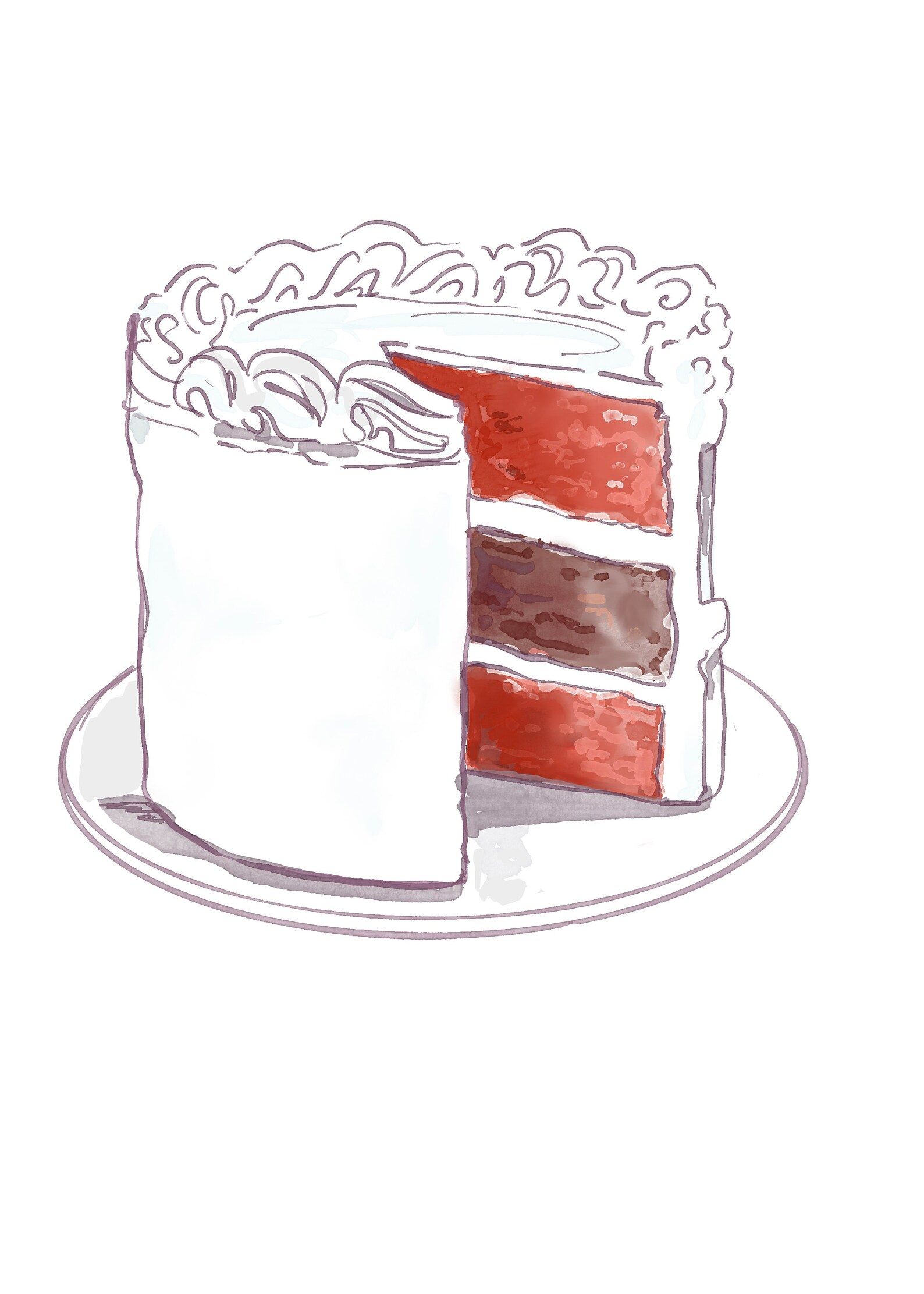 Red Velvet Cake Digital Watercolor - Etsy