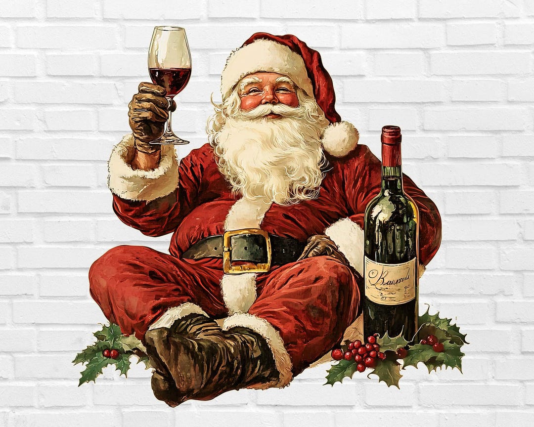 Retro Santa PNG | Christmas and Wine PNG | Santa Drinking Wine Clipart ...