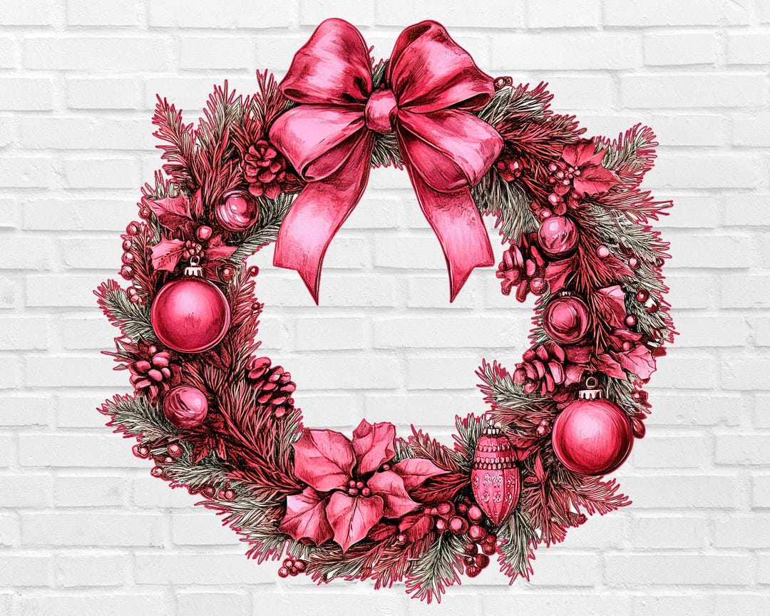 Pink Christmas Wreath PNG | Pink Christmas PNG | Pink Winter Wreath PNG ...