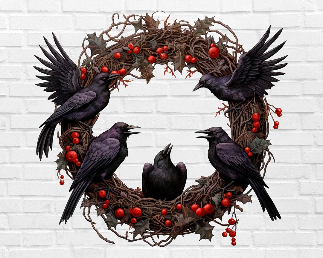 Crow Halloween Wreath PNG | Raven Halloween Wreath PNG | Crow Christmas ...