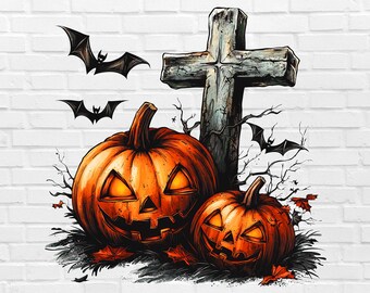 Halloween Pumpkins and Cross PNG | Spooky Pumpkin PNG | Are You Fall O ...