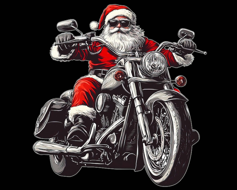 Santa Riding Motorcycle PNG | Santa on a Chopper PNG | Biker Santa PNG ...