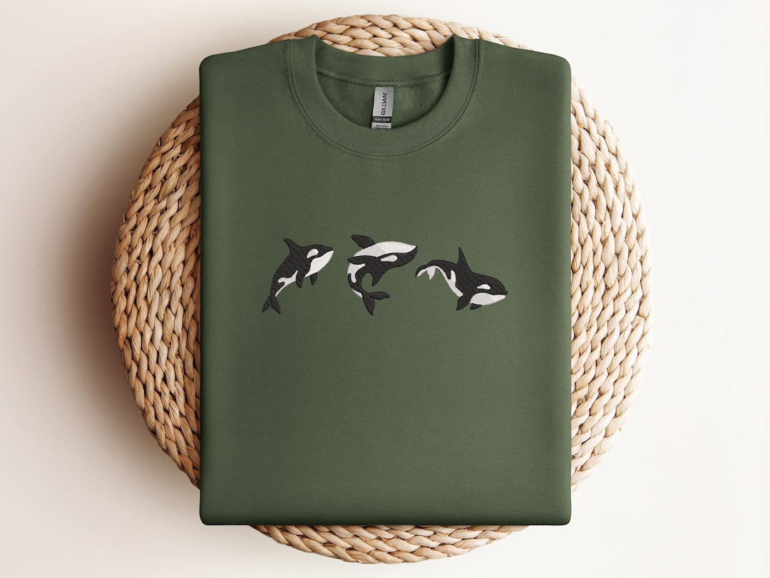 Orca Embroidered Sweatshirt – Killer Whale Ocean Crewneck – Cute Marine ...