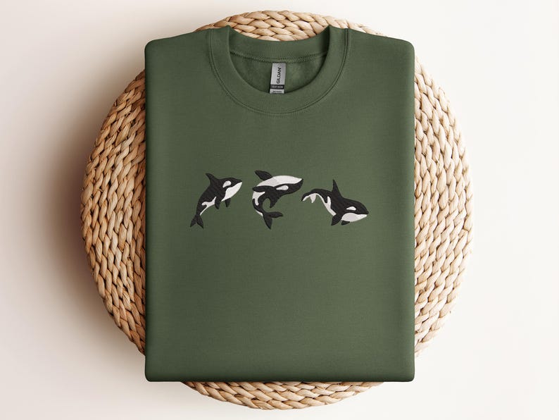 Orca Embroidered Sweatshirt – Killer Whale Ocean Crewneck – Cute Marine ...