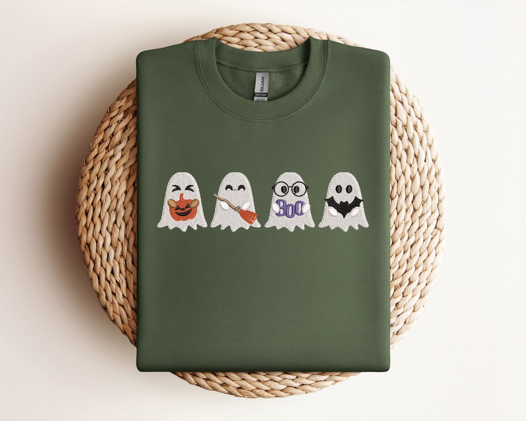 Embroidered Halloween Ghost Sweatshirt, Cute Ghost Shirt - Etsy