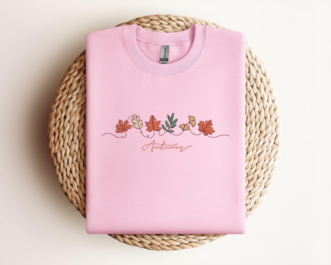 Autumn Embroidered Crewneck Sweatshirt, Fall Leaves Design - Etsy