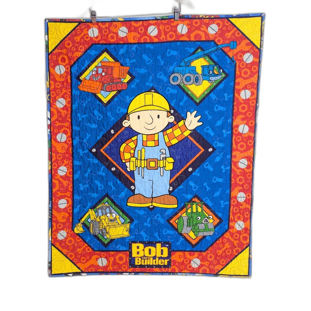 Vintage Handmade Bob the Builder Toddler Baby Blanket Blue Red ...